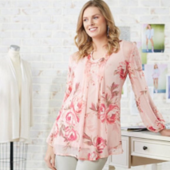 Susan Graver | Tops | Susan Graver Floral Sheer Tunic With Tank | Poshmark
